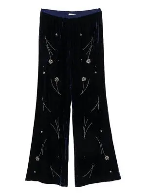 FORTE_FORTE Velvet Crystal-embellished Palazzo Pants - Blue