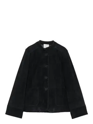 FORTE_FORTE Suede Mandarin Collar Jacket - Black