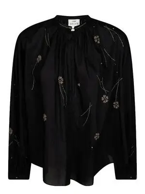 FORTE_FORTE Embellished Floral Embroidered Blouse - Black
