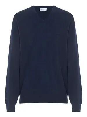Malo MALO Navy Blue V-Neck Cashmere Sweater Blue