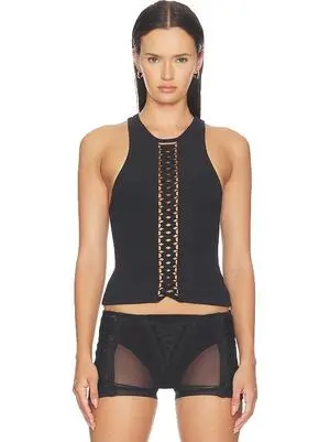 HAELO Lace Up Ribbed Tank Top - Black