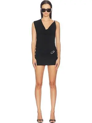 HAELO Asymmetrical Cowl Neck Mini Dress - Black