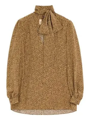 Valentino Garavani Silk Cheetah-print Shirt With Bow Detail - Beige