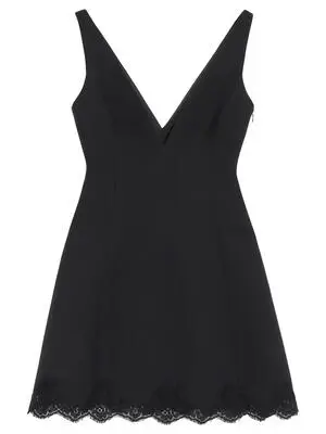 Valentino Garavani V-neck Mini Dress With Lace Trim - Black