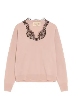 Valentino Garavani Cashmere Lace-trim Sweater - Nude