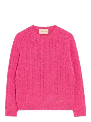 Valentino Garavani Virgin Wool Cable-knit Sweater With Moniker Detail - Pink