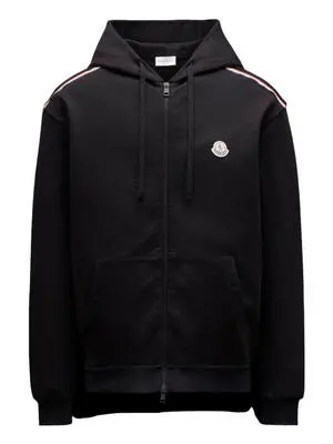 Moncler Tricolour Accent Zip-up Hoodie - Black