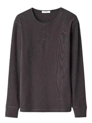 LEMAIRE Long-sleeve Henley T-shirt In Linen And Cotton Ribbed Jersey - Basalt