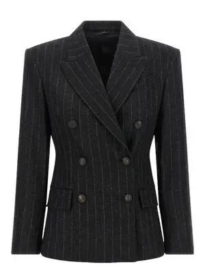 Brunello Cucinelli Double Breasted Pinstripe Suit Jacket - Black
