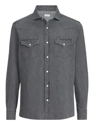 Brunello Cucinelli Lightweight Denim Easy-fit Western Shirt - Dark Gray