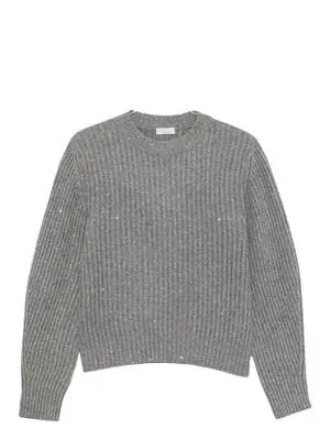 BRUNELLO CUCINELLI Brunello Cucinelli Sequin-Embellished Ribbed Crew Neck Long Sleeve Sweater