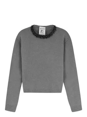 SEMICOUTURE Beaded Neck Knitted Sweater - Grey