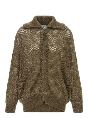 Brunello Cucinelli Dazzling Abstract Leaf Knit Cardigan - Brown