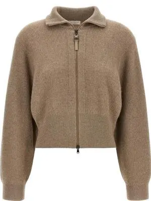 Brunello Cucinelli Ribbed Zip-up Cardigan - Brown