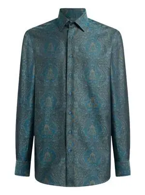 Etro COTTON JACQUARD SHIRT WITH ORNAMENTAL MOTIF Green