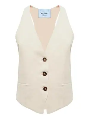 BLUGIRL V-neck Vest With Floral Embroidery - Beige