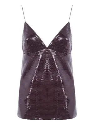Alberta Ferretti Spaghetti Straps Glossy Sequin Top - Brown