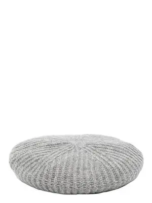 Miu Miu Ribbed Knit Beret With Embroidered Logo - Grey