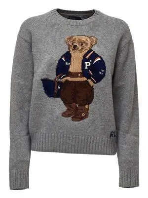 Polo Ralph Lauren Bear Motif Crew Neck Jumper - Grey