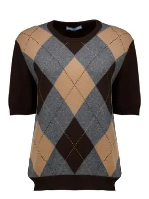 Prada Argyle Short-sleeve Knit Sweater - Moroardesia