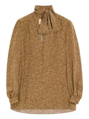Valentino Garavani Valentino Crepe De Chine Shirt With Fauve Éclat Micromacula Print Brown