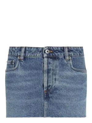 Miu Miu Logo Patch Frayed Hem Mini Denim Skirt - Blue