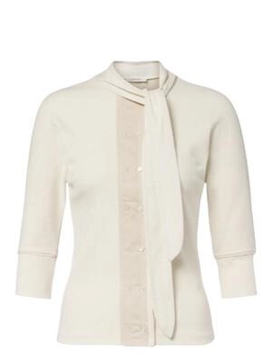 LEMAIRE Ribbed-knit Cotton And Linen Blend Top With Scarf Detail - Beige