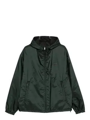 Prada Logo Plaque Hooded Reversible Jacket - Black
