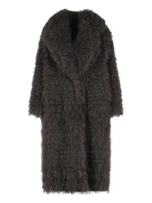 Simonette Ravizza Mongolian Fur Lapel Coat - Brown