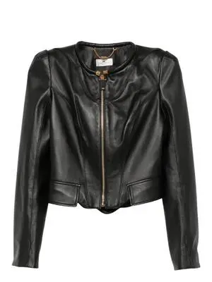 Elisabetta Franchi Peplum Hem Leather Jacket - Black