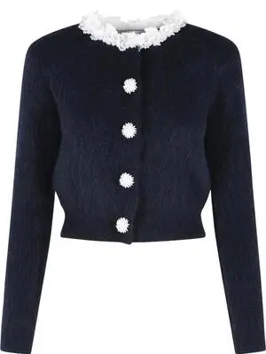 SELF-PORTRAIT Flower Detailed Cardigan - Navy