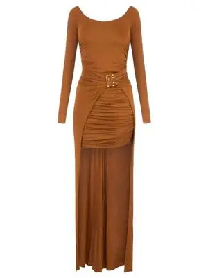 Elisabetta Franchi Crêpe Jersey Dress With Gold-tone Hardware - Cigar