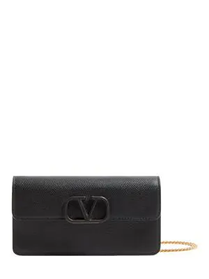 Valentino Garavani Vlogo Signature Grainy Calfskin Wallet With Chain - Black