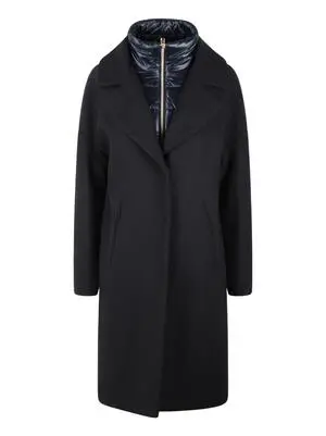 Herno Single-breasted Long Sleeved Coat With Padded Collar - Black