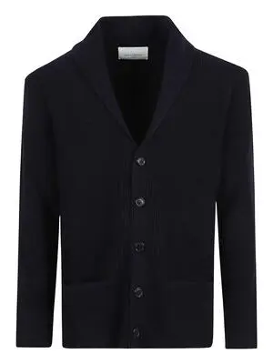 BALLANTYNE Shawl Collar Ribbed Cardigan - Plain Navy