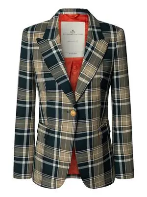 THE EXTREME COLLECTION Neutrals Checked Earth Tone Blazer Murray - Green