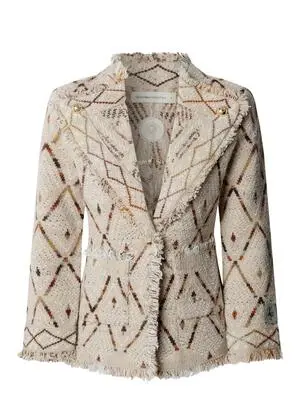 THE EXTREME COLLECTION Neutral Geometric Jacquard Knit Blazer - Beige