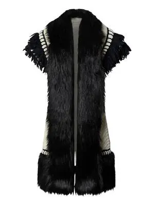 THE EXTREME COLLECTION Edward Faux Fur Waistcoat With Fringe Detail - Beige