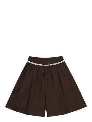 ALAS Cotton Poplin Shorts With Lace Trim - Brown