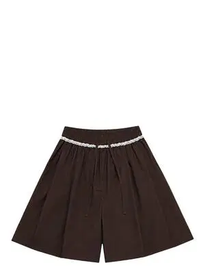 ALAS Cotton Poplin Shorts With Lace Trim - Brown