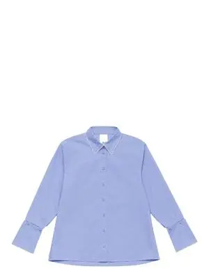 ALAS Name Oversized Cotton Poplin Shirt With Lace Trim - Blue