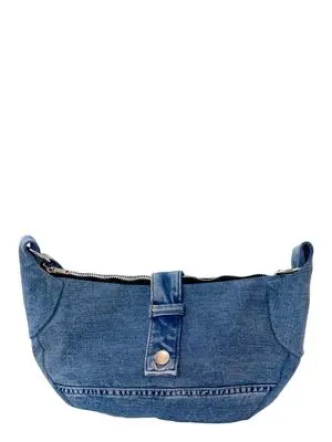 LEATHERE Brooklyn Crescent Upcycled Denim Crossbody - Blue/white