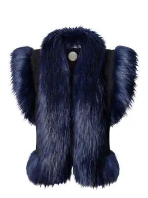THE EXTREME COLLECTION Theodoro Faux Fur Trimmed Knit Waistcoat - Blue