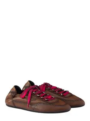 Prada Prada Antiqued Nappa Leather Sneakers With Hooks Brown