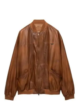 Prada Oversized Nappa Leather Bomber Jacket - Brown