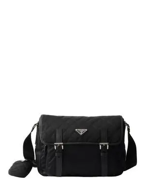 Prada Quilted Re-nylon Shoulder Bag With Saffiano Trim - Black