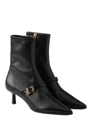 Prada Stretch Nappa Leather Booties With Buckle Detail - Black