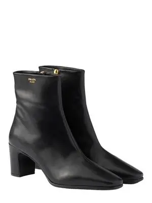 Prada Leather Zip Up Boots - Black