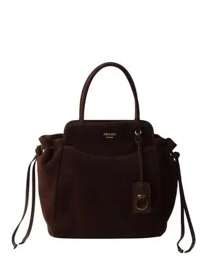 Prada Medium Suede Carry Bag - Brown