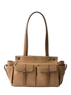 Prada Route Medium Leather Tote Bag - Neutral